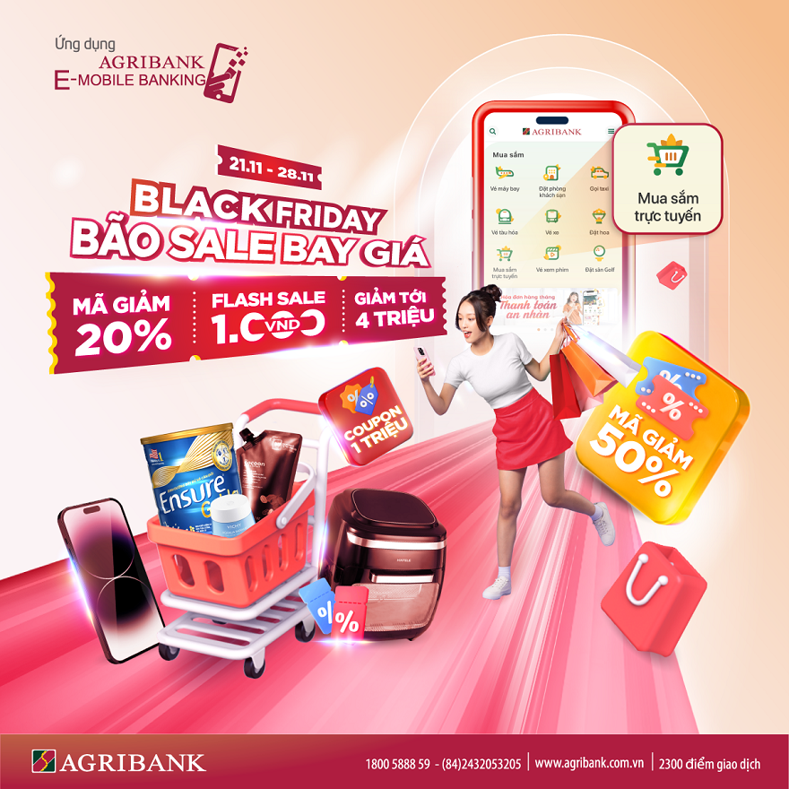 BLACK FRIDAY - Bão sale “bay giá” khi Mua sắm trực tuyến trên Agribank E-Mobile Banking